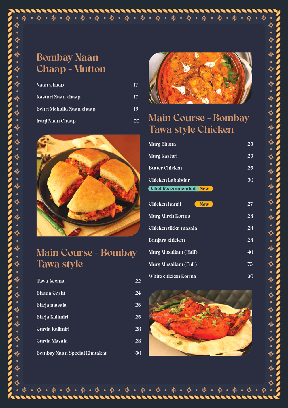 Bombay Naan : Menu