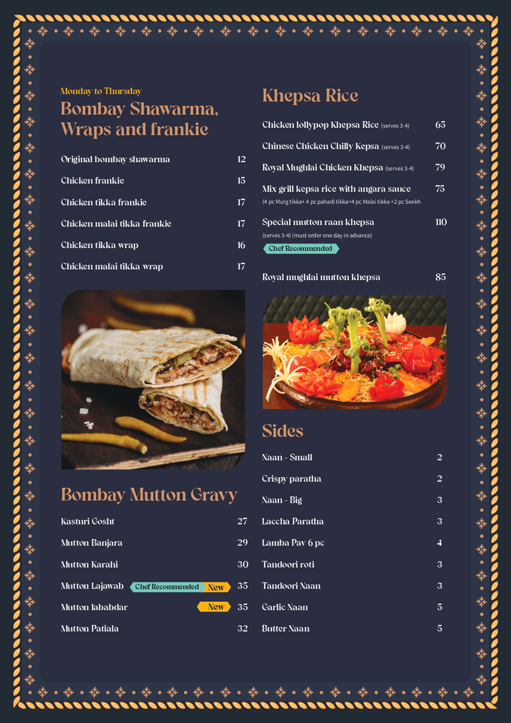 Bombay Naan : Menu